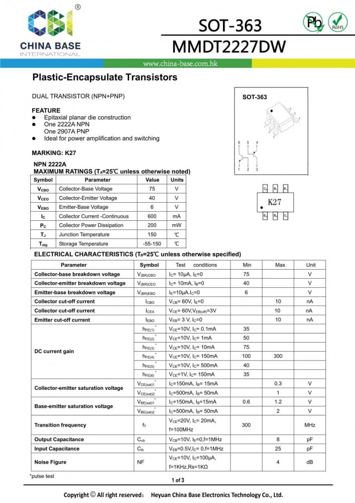 MMDT2227DW datasheet page 1