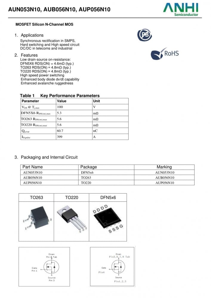 AUB056N10 datasheet page 1