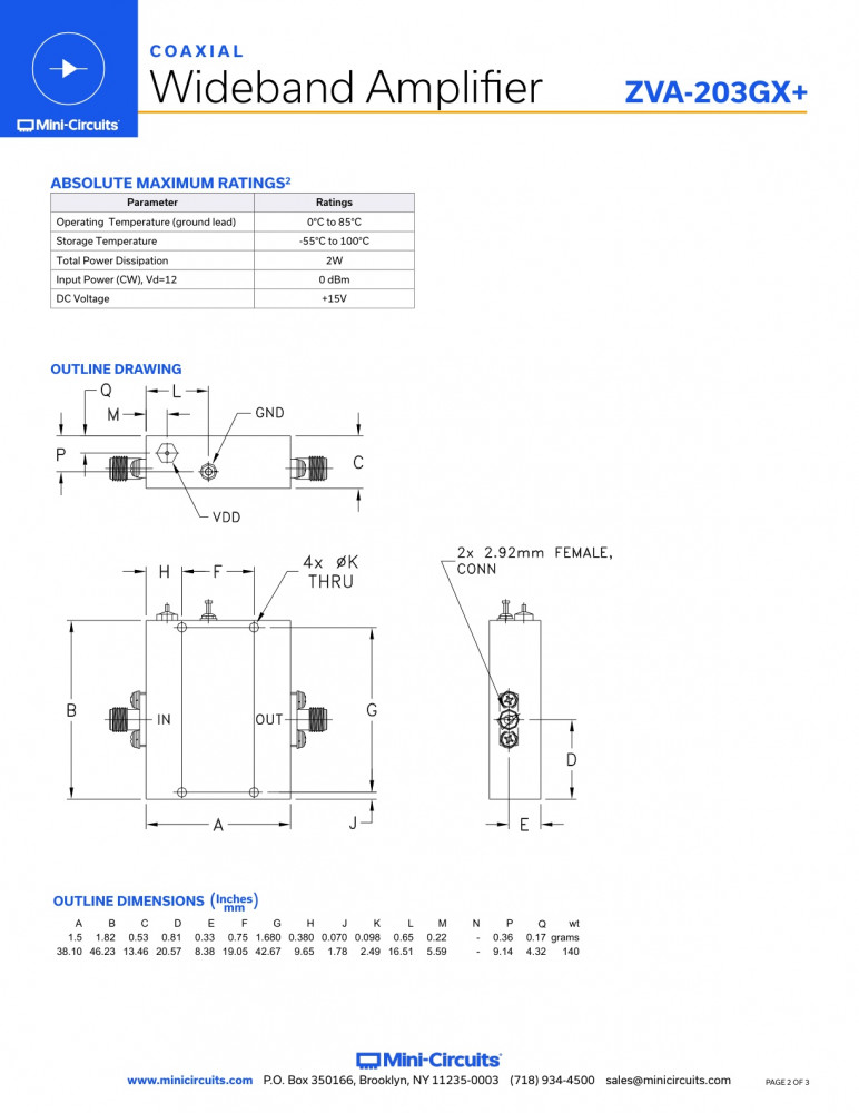 ZVA-203GX+ technical document page 2