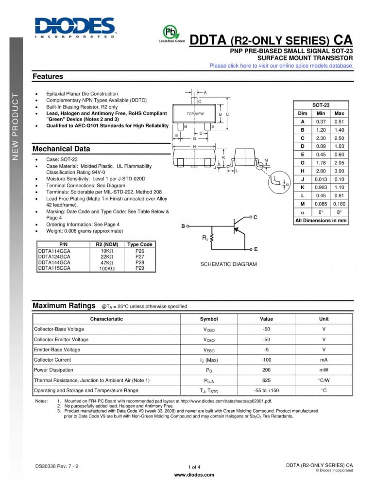 DDTA115GCA-7-F datasheet page 1