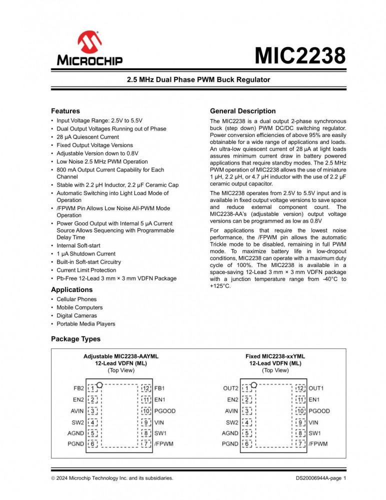 MIC2238 datasheet page 1