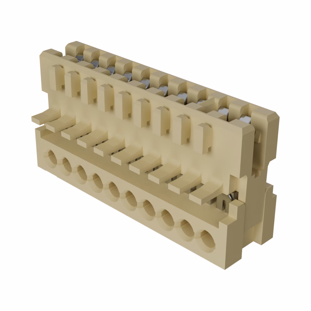 Appli-Mate RAST 2.5 Connector, 2.50mm Pitch, Female, 10 Circuits, Positions A and K Removed, Polarizing Rib Between 8/9, Locking Pips, Open Endwalls, Tin Plating for sale