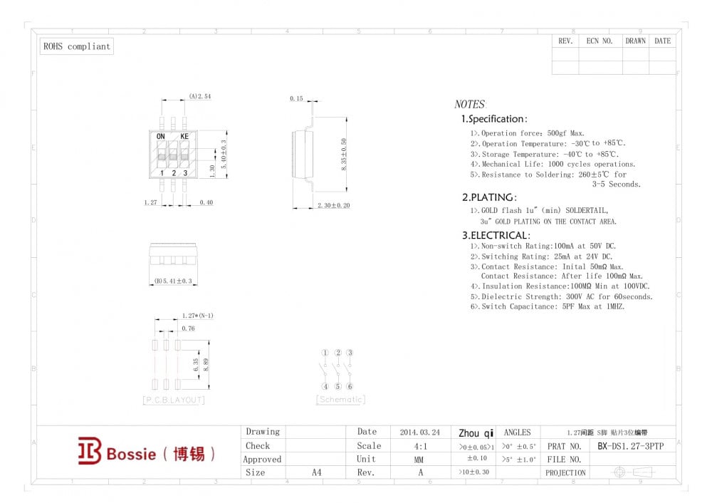 BX-DS1.27-3PTP technical drawing page 1