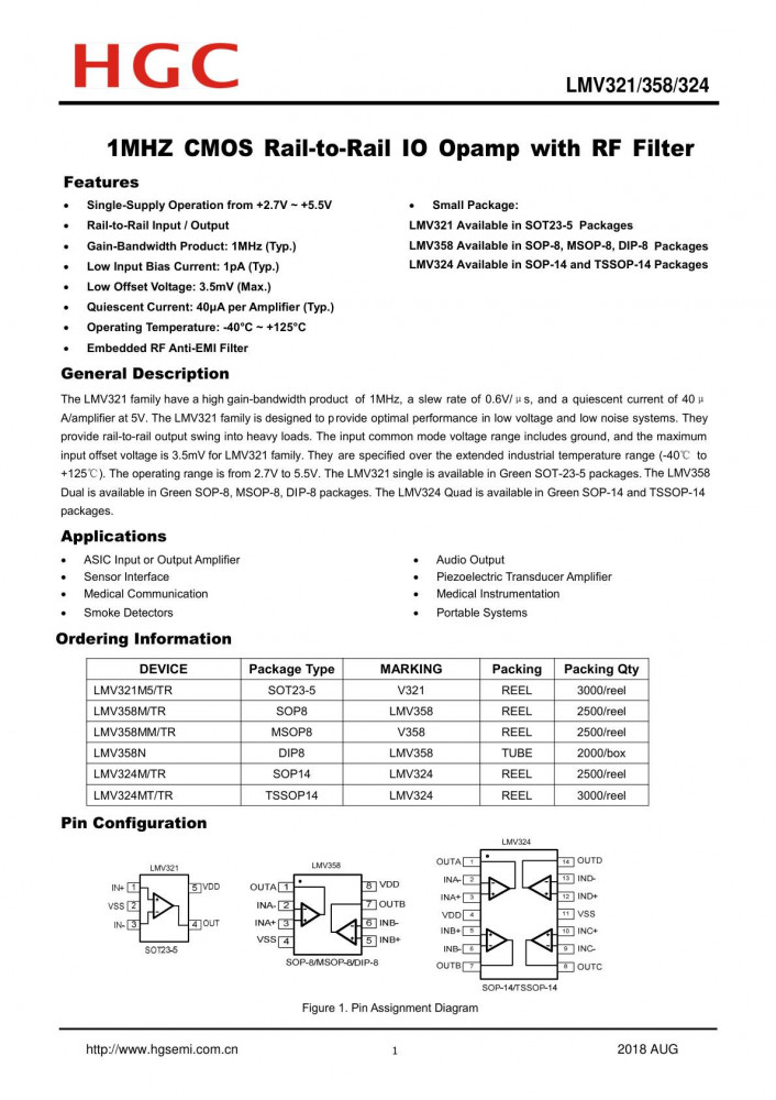 LMV321M5/TR datasheet page 1