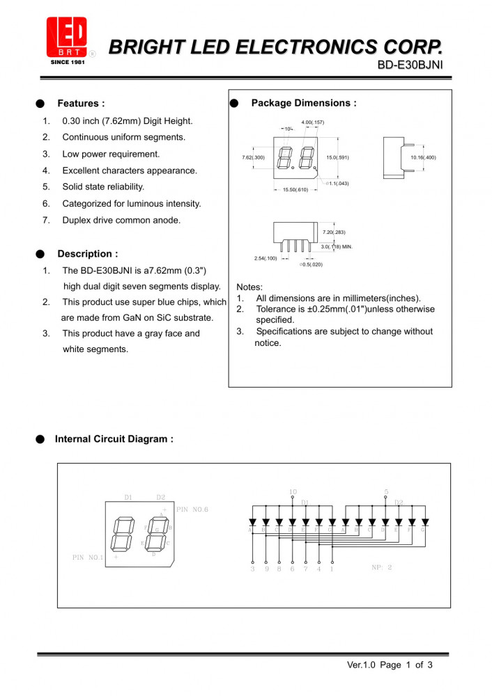 BD-E30BJNI technical document page 1