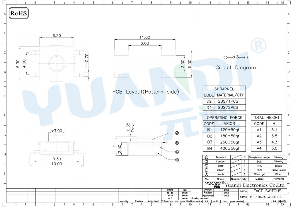 Yuandi TS-1047A-A1B3-D2 technical drawing