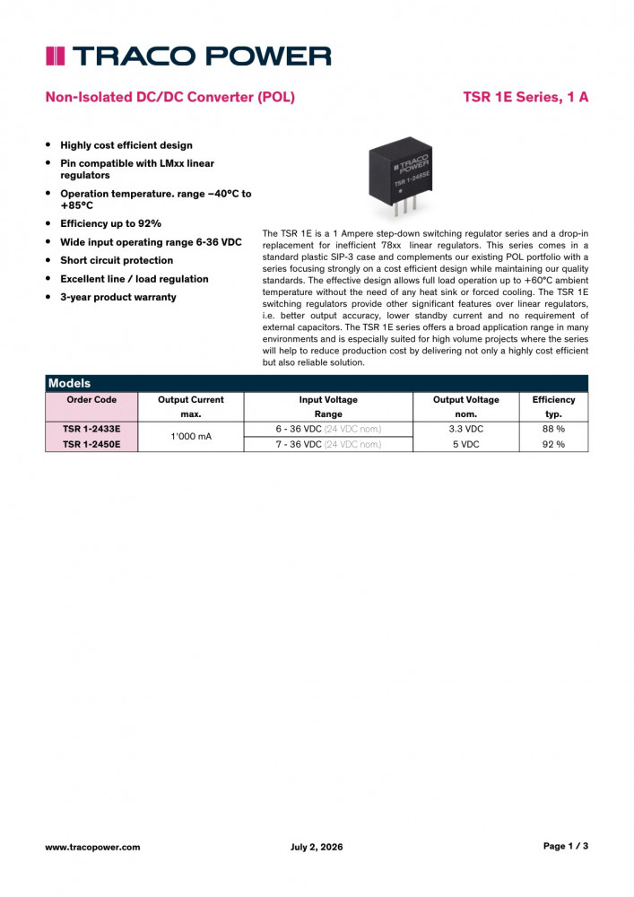 TSR 1E series technical document page 1