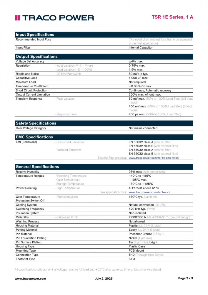 TSR 1E series technical document page 2