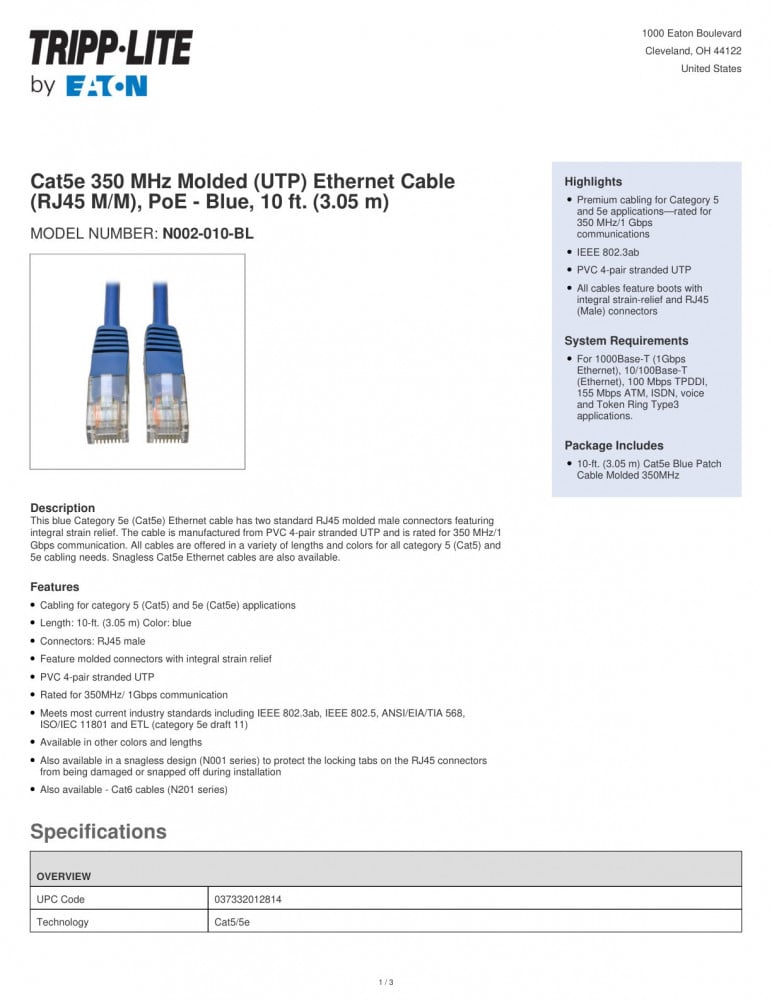 N002-010-BL technical document page 1