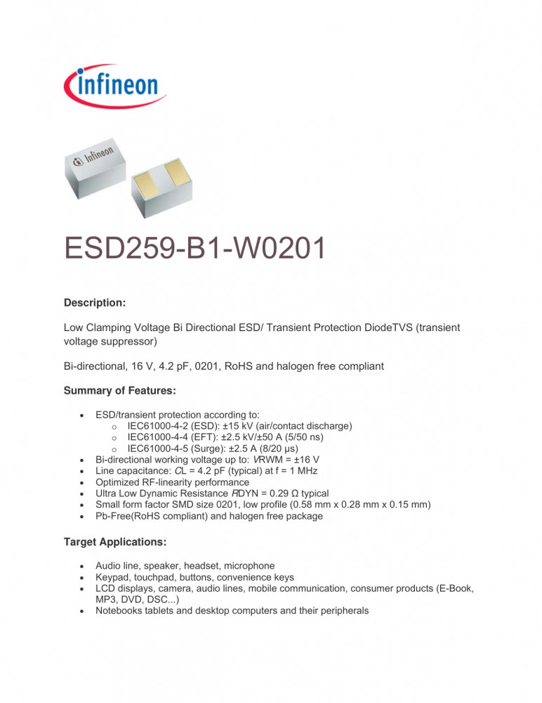 ESD259-B1-W0201 technical document page 1