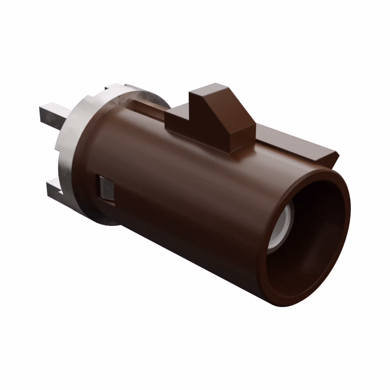 FAKRA Jack, Straight, PCB Receptacle, Through Hole, Keying Code F, Brass Body, Tin (Sn) Plated, Brown, 50 Ohms for sale