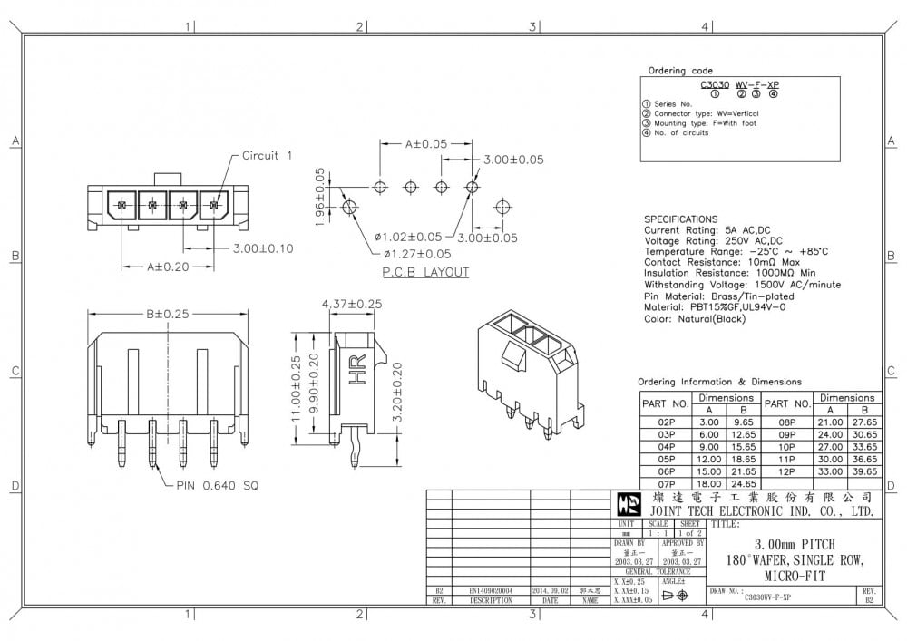 Joint Tech Elec C3030WV-F-03P technical document preview