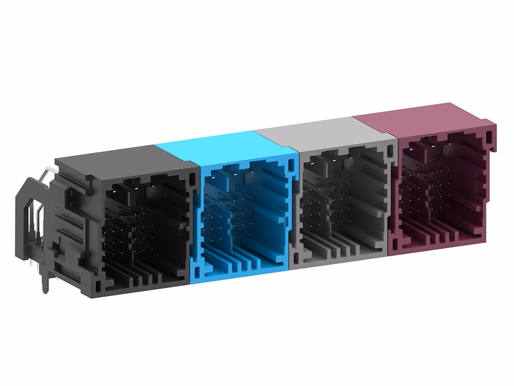 stAK50h 4 Bay Right-Angle Hybrid Header, 84 Circuits, Bay 1: 12 Circuits/Key 1/Black; Bay 2: 28 Circuits/Key 2/Green; Bay 3: 32 Circuits/Key 1/Black; Bay 4: 12 Circuits/Key 2/Green; Tray
