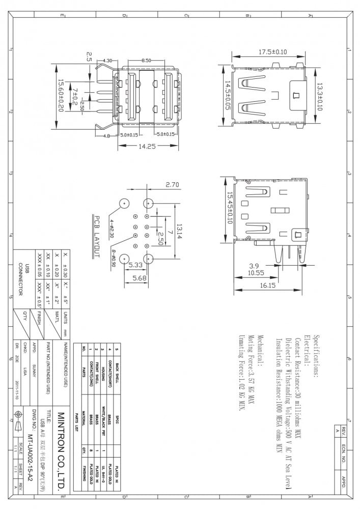 MT-UA002-15-A2 technical drawing page