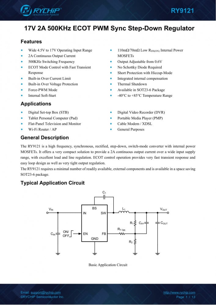 RY9121 datasheet page 1
