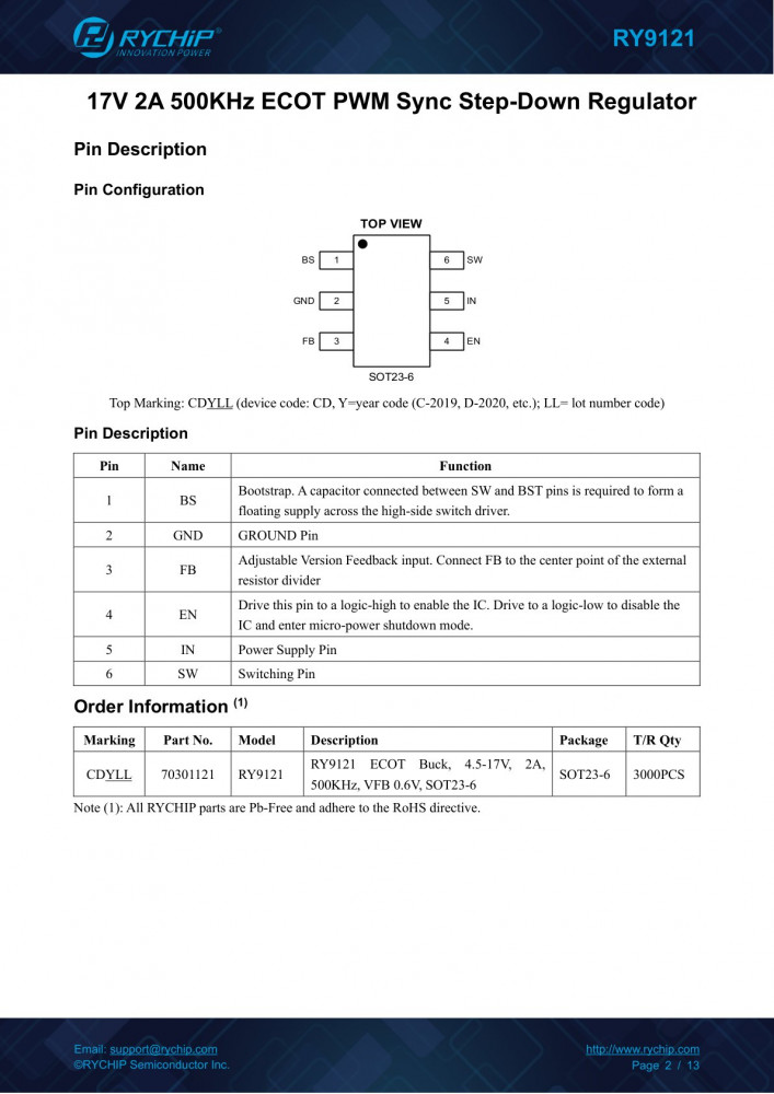 RY9121 datasheet page 2