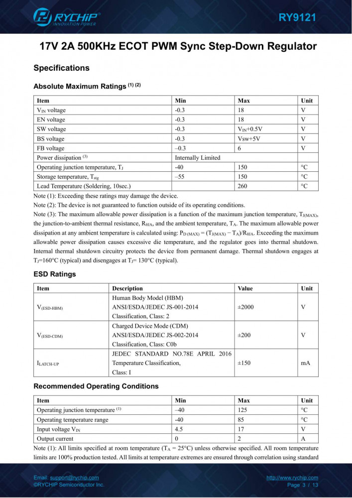 RY9121 datasheet page 3