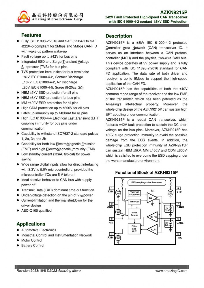 AZKN9215P datasheet page 1