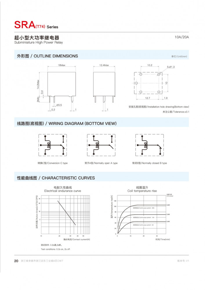 SRA relay datasheet page 2