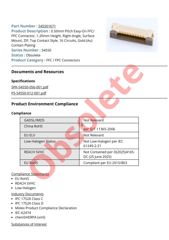 Technical document page preview 1 for Molex 545501671