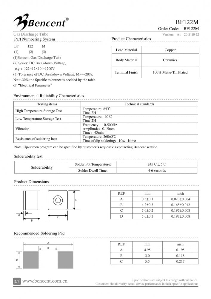 BF122M datasheet page 2