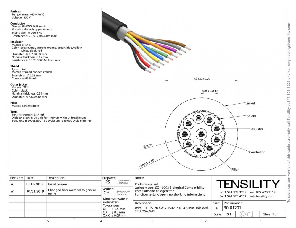 Tensility International 30-01201 cable product drawing preview