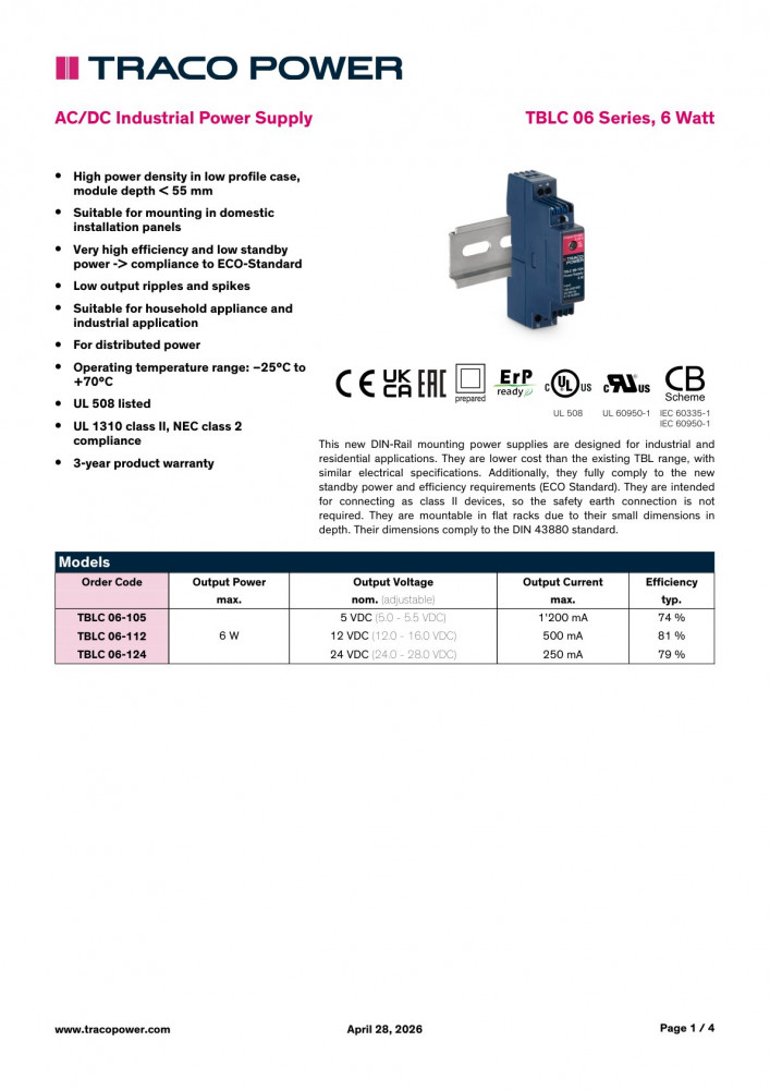 TBLC 06 Series datasheet page 1