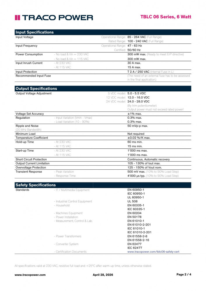 TBLC 06 Series datasheet page 2