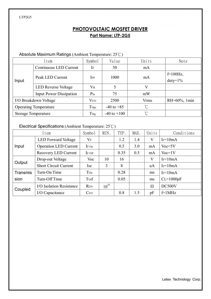 Letex LTP-2G5 datasheet page 2