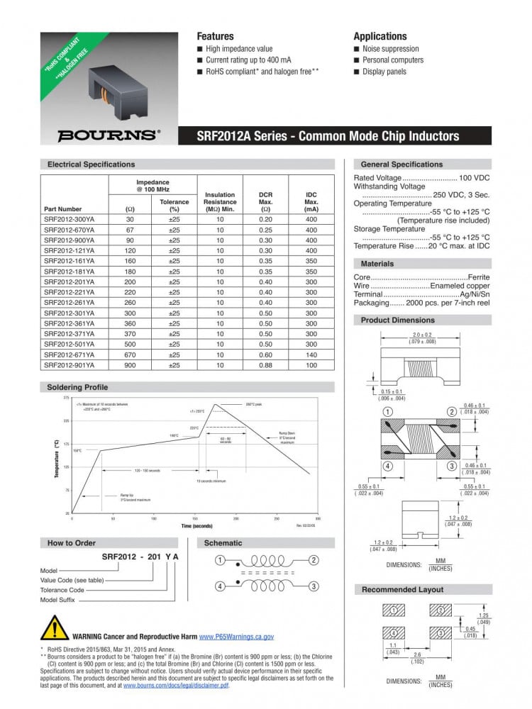 SRF2012A series datasheet page 1