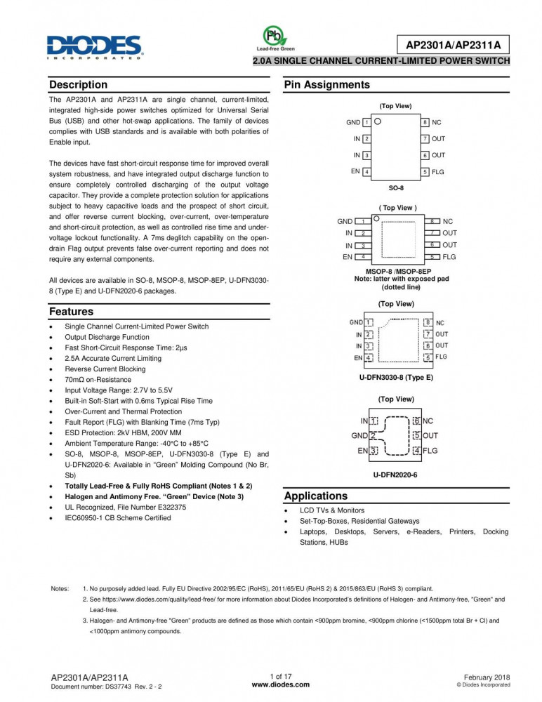 AP2311ASN-7 datasheet page 1