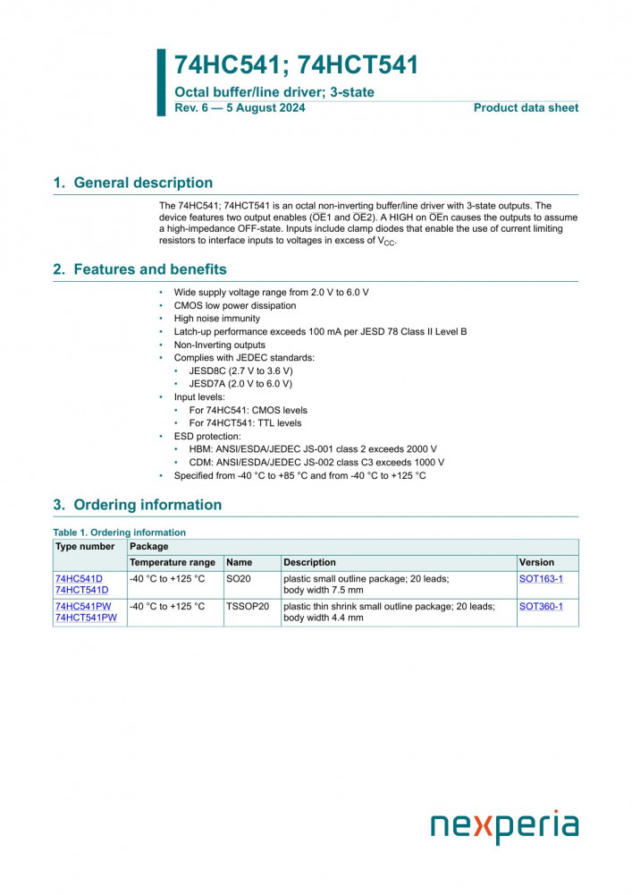 74HC541 documentation page 1