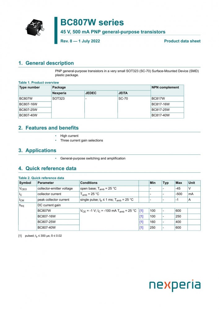 BC807-40W datasheet page 1