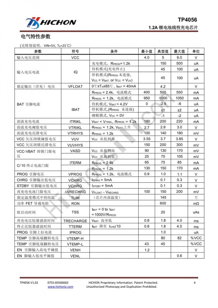 TP4056 datasheet page 4