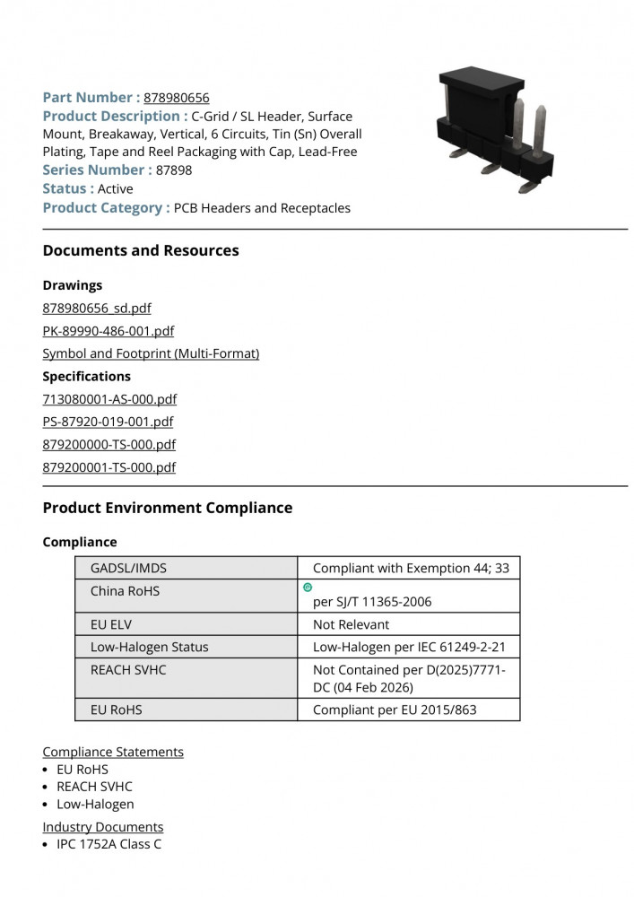 MOLEX 878980656 technical document preview 1