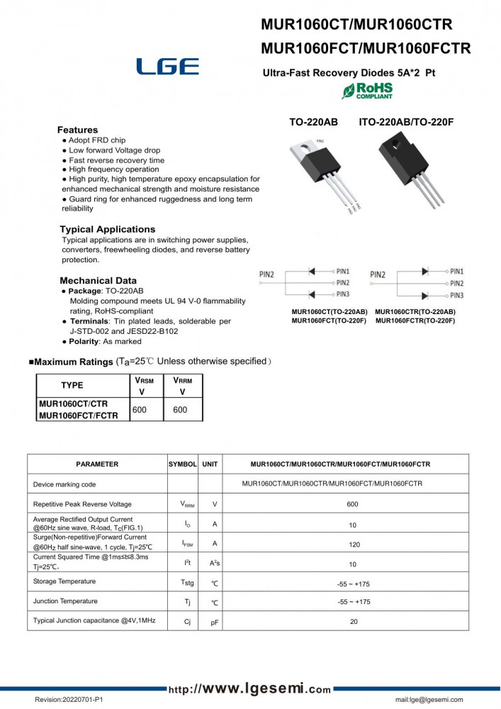 MUR1060CT datasheet page 1
