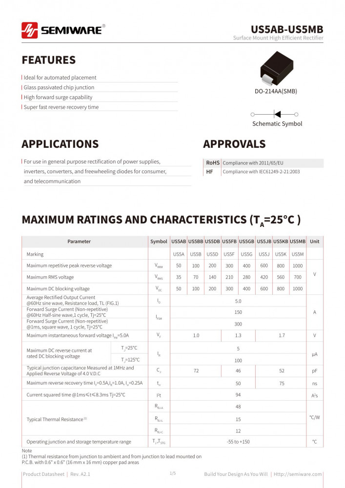US5FB datasheet page 1