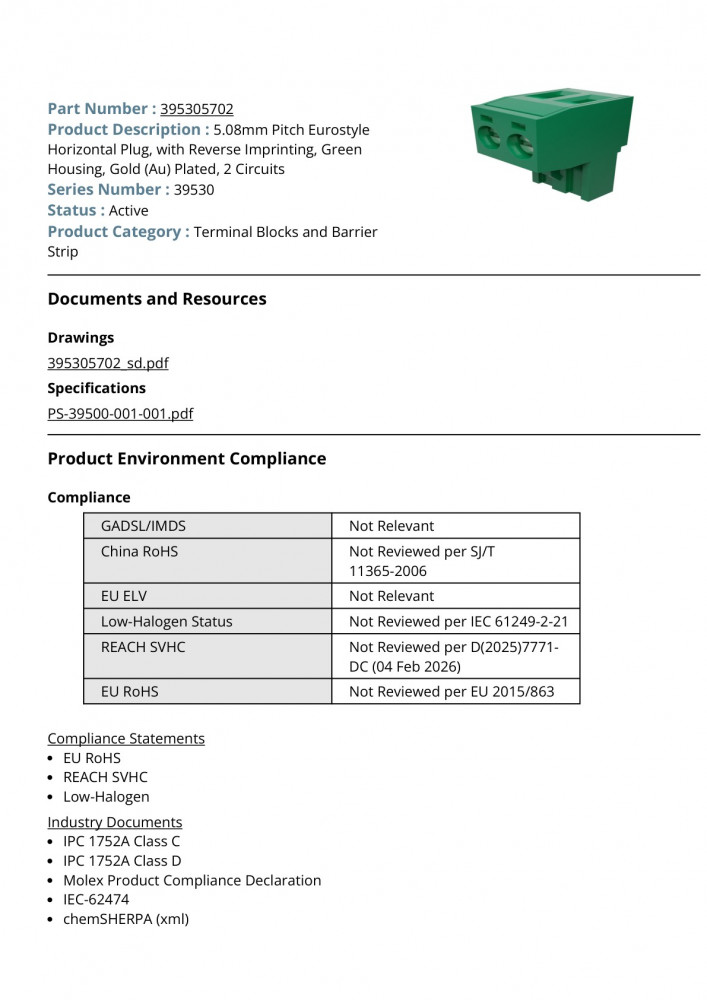 MOLEX 395305702 technical document page 1