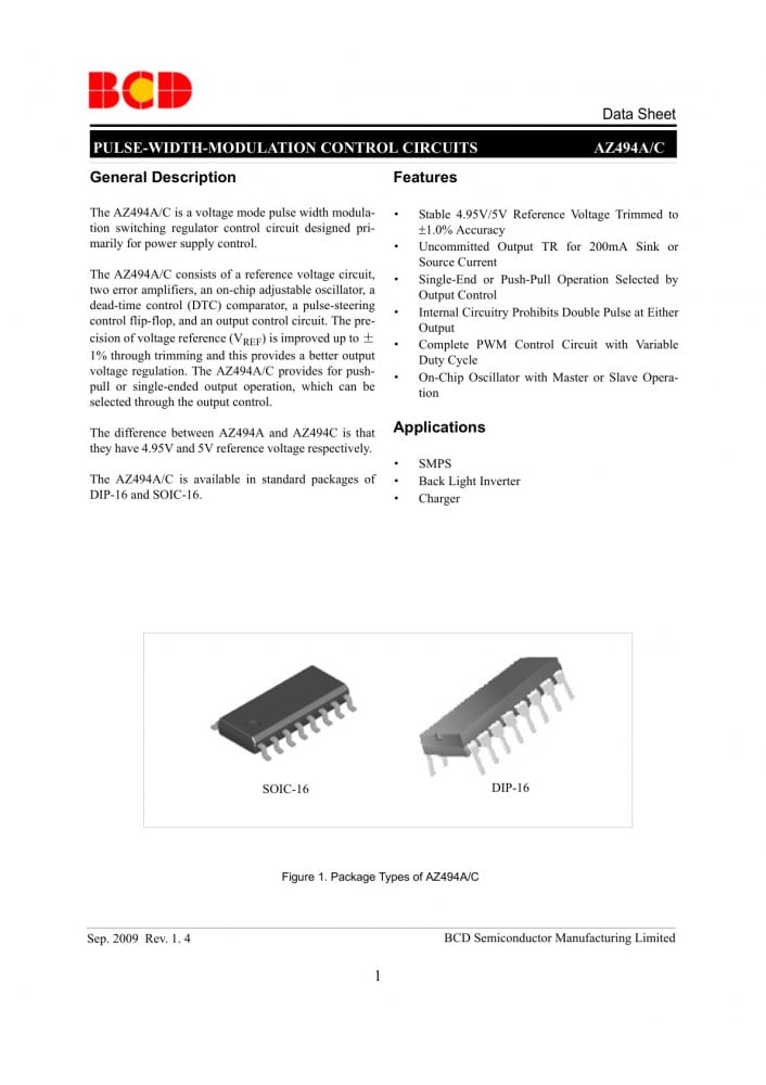 AZ494CUMTR-E1 datasheet page 1