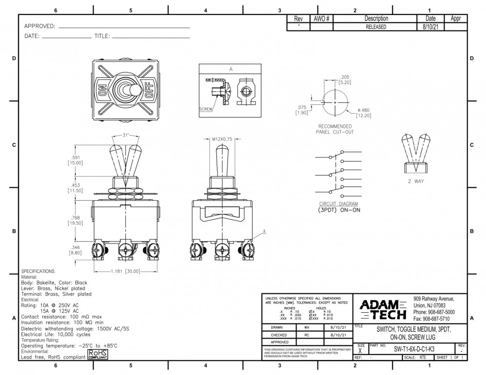 ADAM TECH SW-T1-6B-D-C1-K3 technical drawing