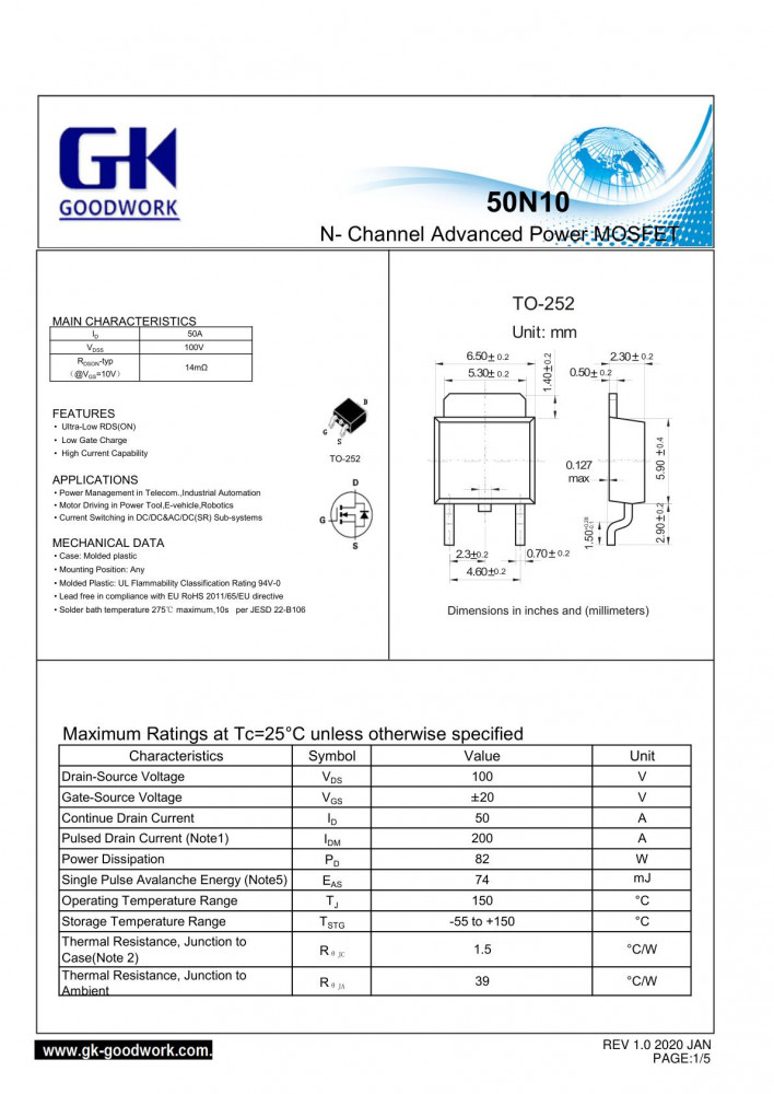 GOODWORK 50N10 datasheet page 1