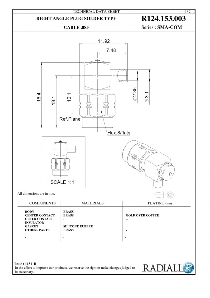 Radiall R124153003 product drawing, page 1