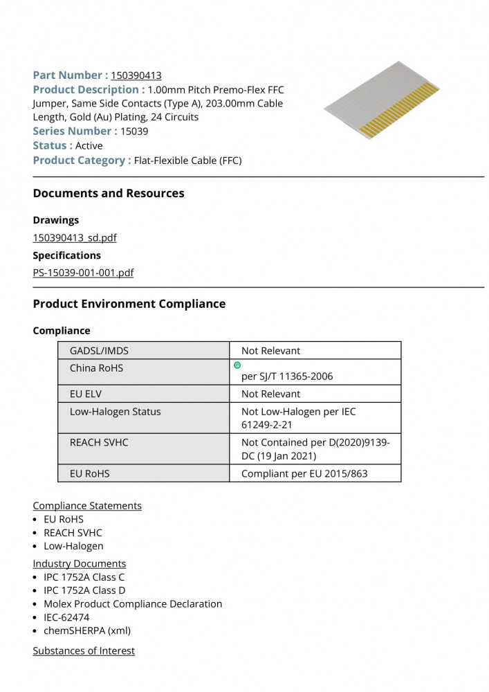 MOLEX 1.00 mm pitch FFC family specification, page 1