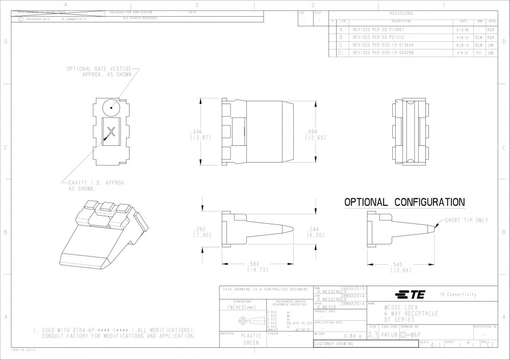 TE Connectivity W6P engineering drawing page
