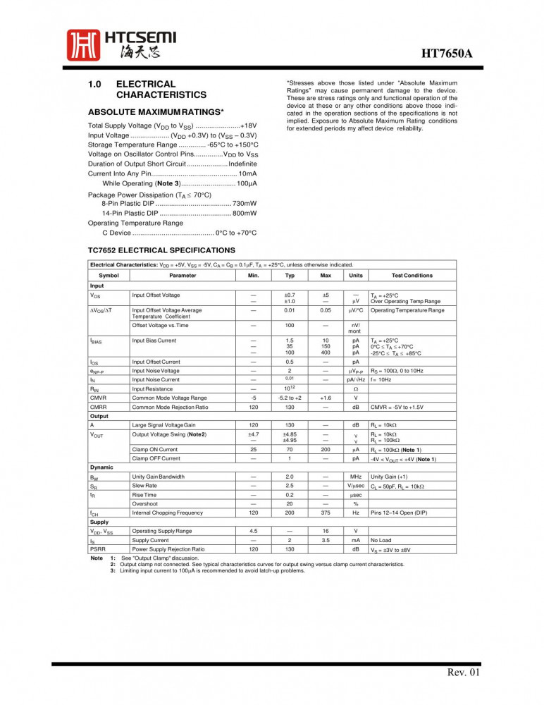 HT7650ARZ datasheet page 3