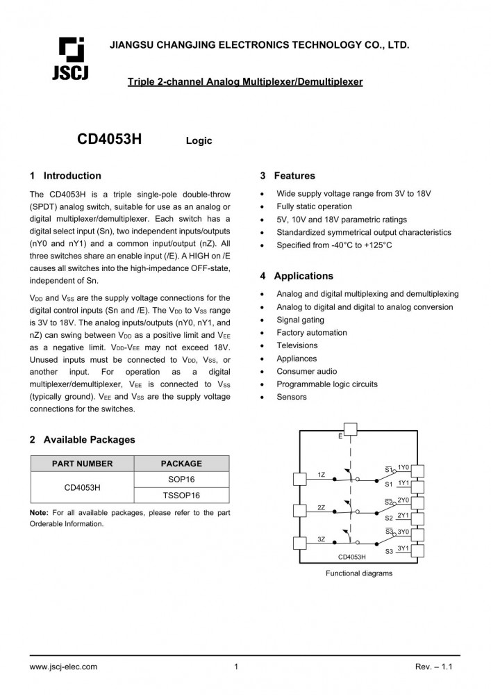 CD4053HAEN datasheet page 1