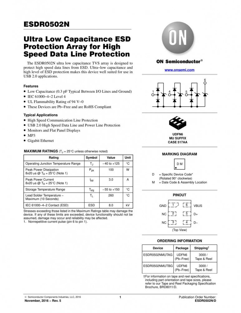ESDR0502NMUTAG datasheet page 1