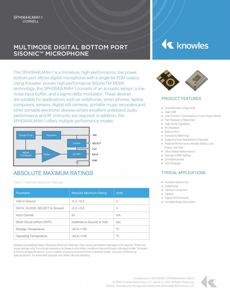 SPH0644LM4H-1 datasheet page 1