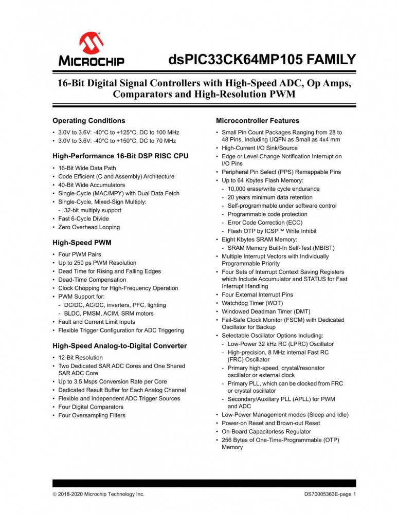 dsPIC33CK64MP103 document preview, page 1