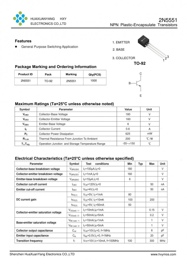 2N5551 datasheet page 1